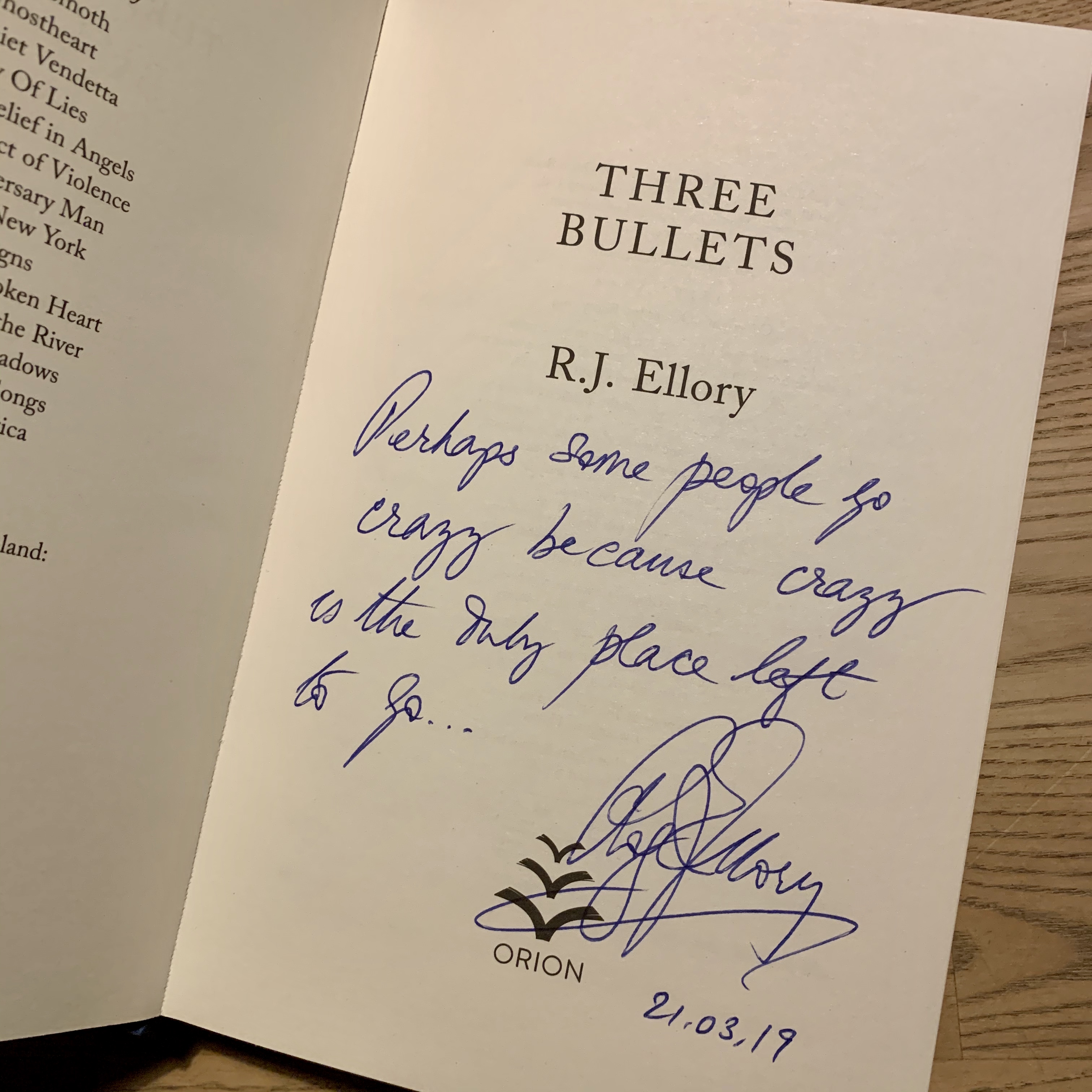 Review: Three Bullets – R.J. Ellory – Couldn't I Just Tell You